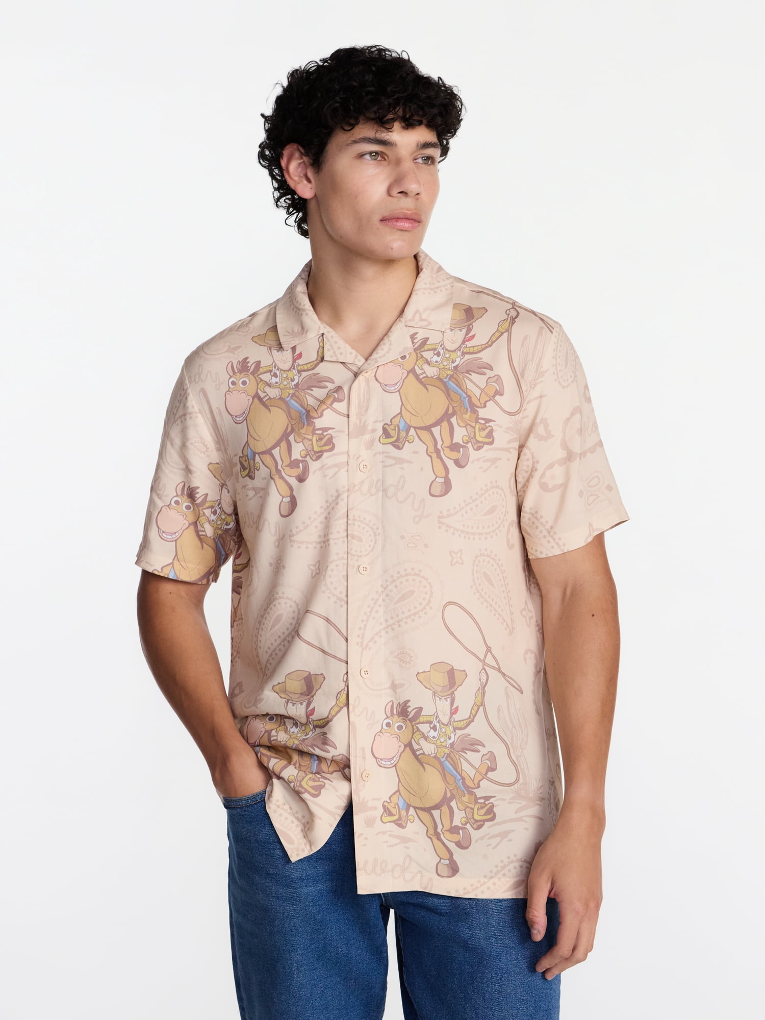 Disney Pixar Toy Story TS5 Men's and Big Men's Graphic Rayon Button Up ...