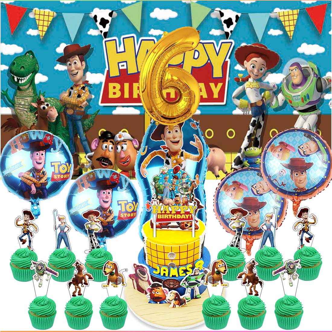 Toy Story Party Supplies Decor 6th Kit Balloons Birthday Cake Topper ...