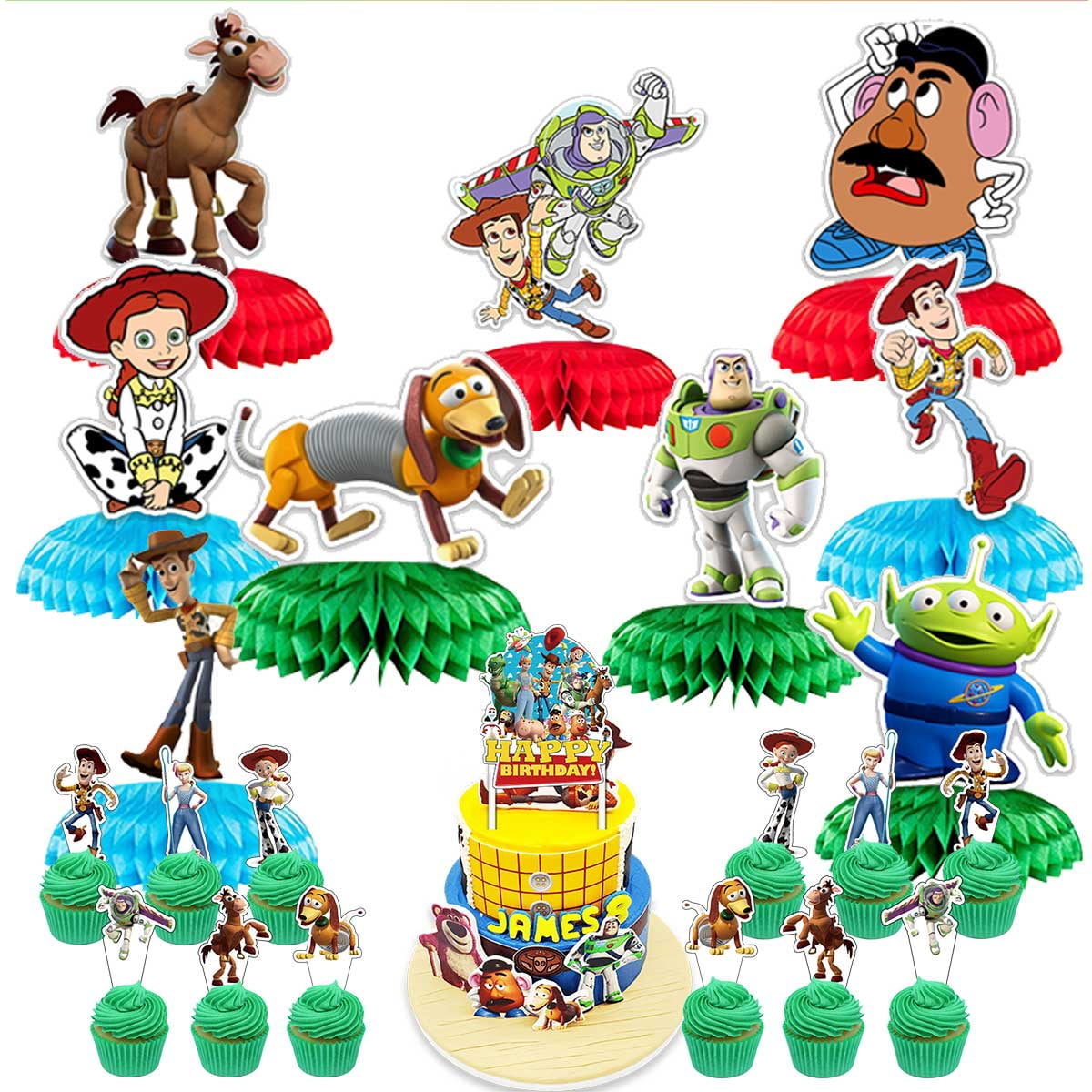 Toy Story Table Toppers Honeycomb Centerpieces Cake Toppers Decorations ...