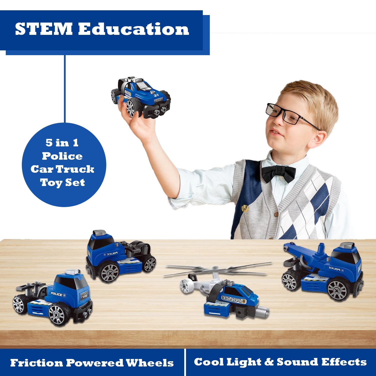 Toy To Enjoy 5-in-1 Take Apart Police Car Truck Toy – Builds Emergency ...