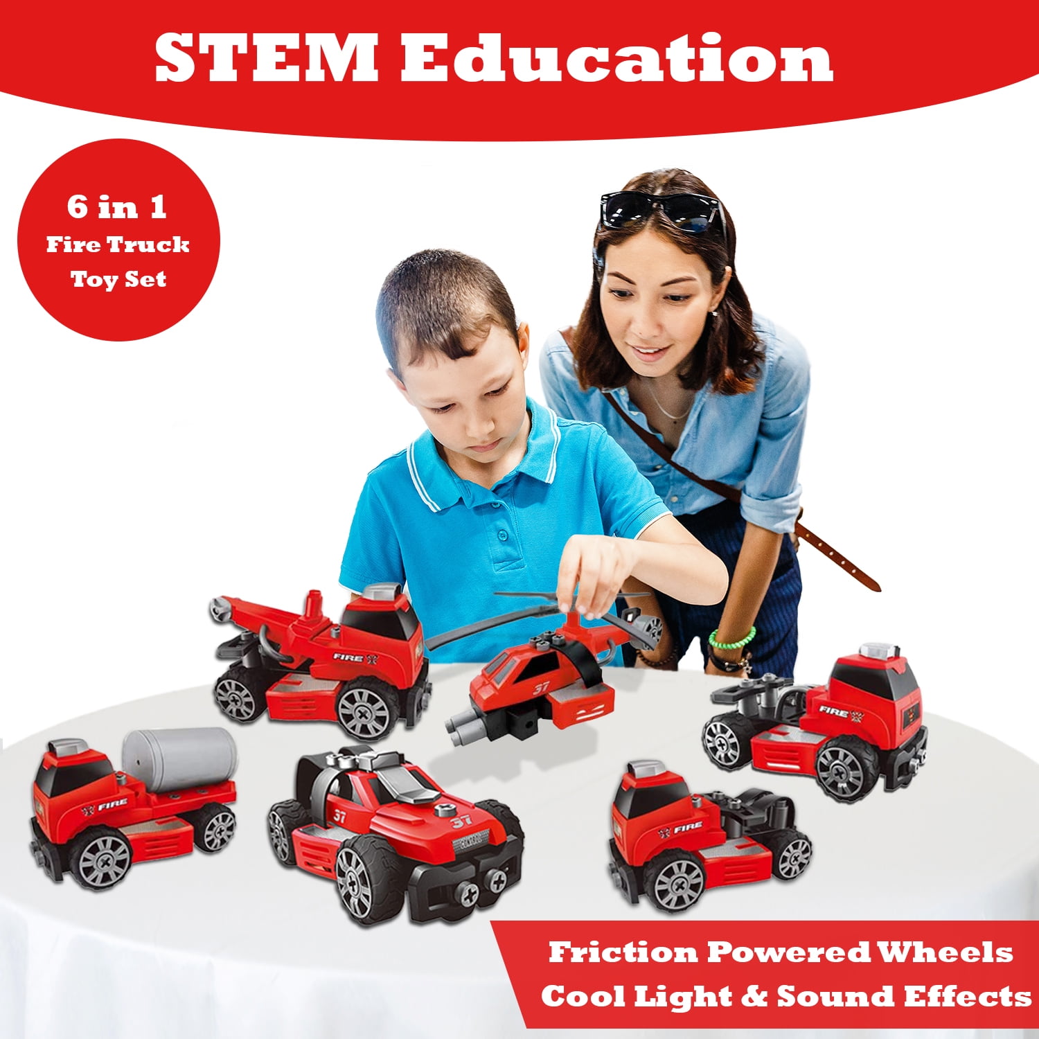 Toy To Enjoy, 6-in-1 Take Apart Fire Truck Toy, DIY Rescue Vehicle ...