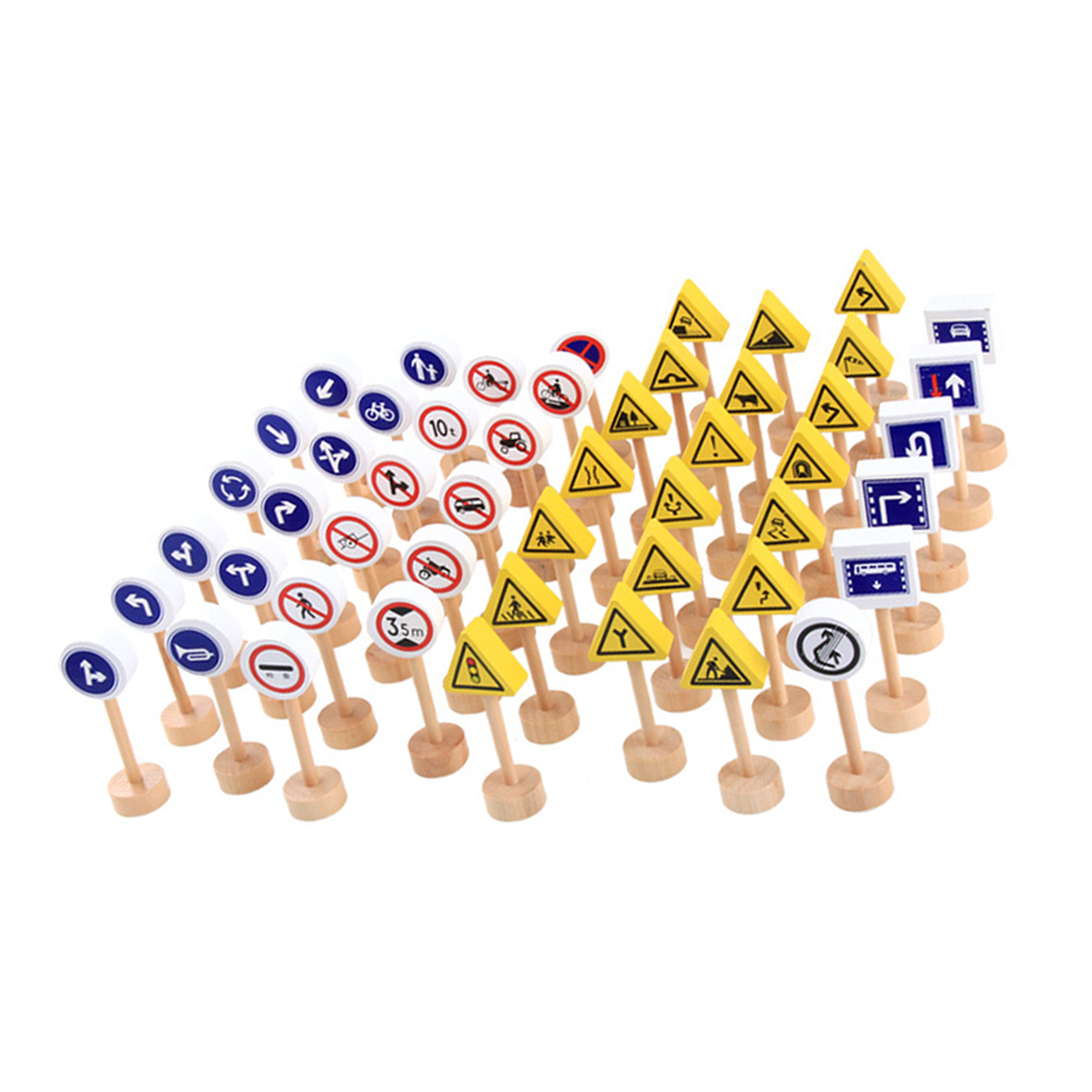 Toy Train Building Block Sign Wooden Kids Playset DIY Roadblock Early ...