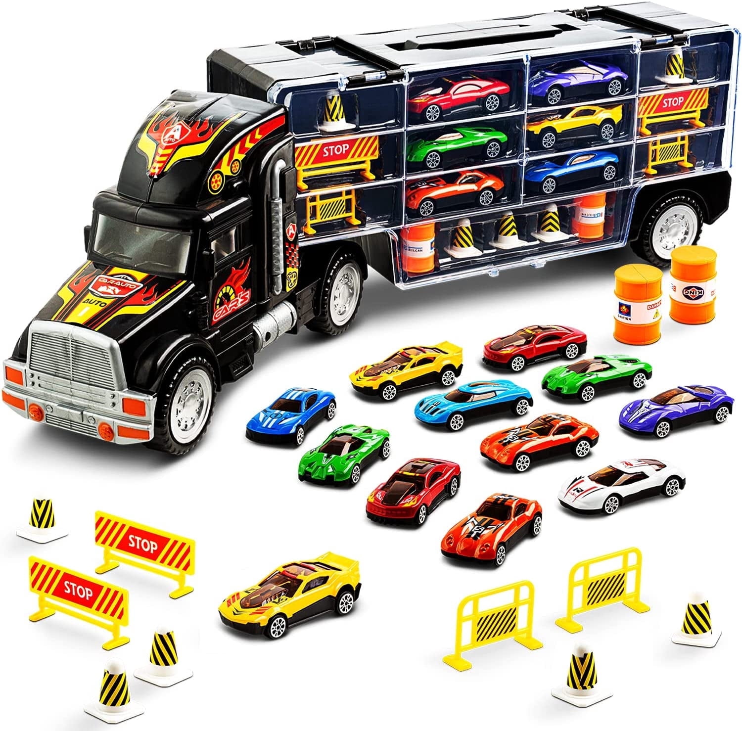 3-10 yrs Old Kids Toy Truck Transport Car Carrier - Includes 12 Cars ...