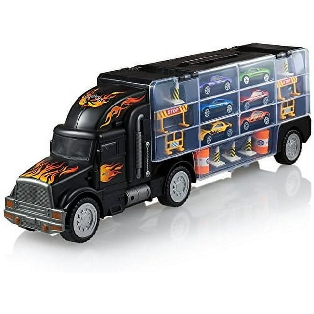 Large Toy Truck Transporter Car Carrier with 6 Toy Cars and 28 Slots ...