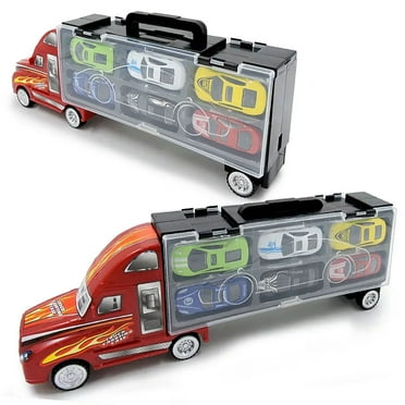 Car Carrier Semi Truck Toy - 2-Sided Cargo Trailer Holds 24 Vehicles ...