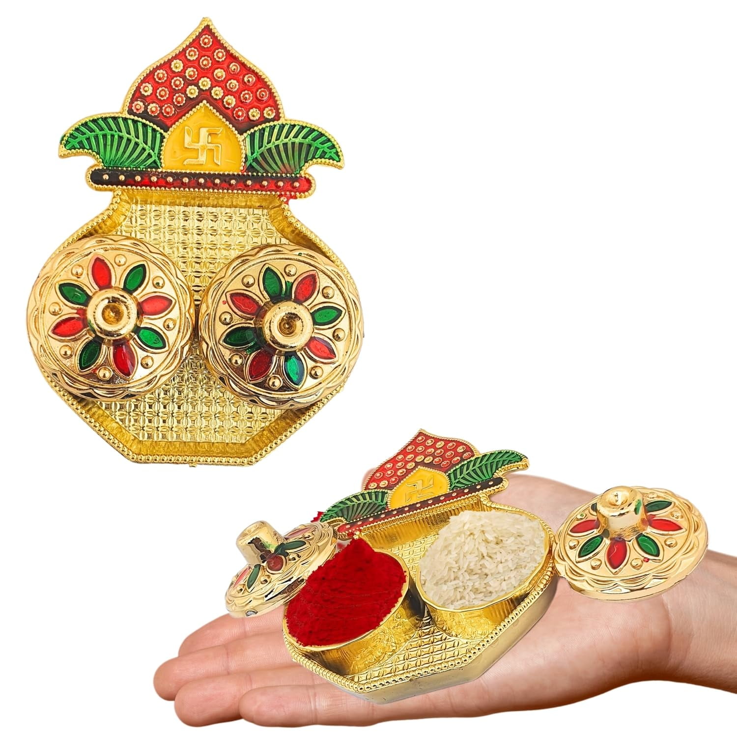 Toy Truffle Pooja Tikka Thali with Roli Chawal Traditional Tilak Plate ...