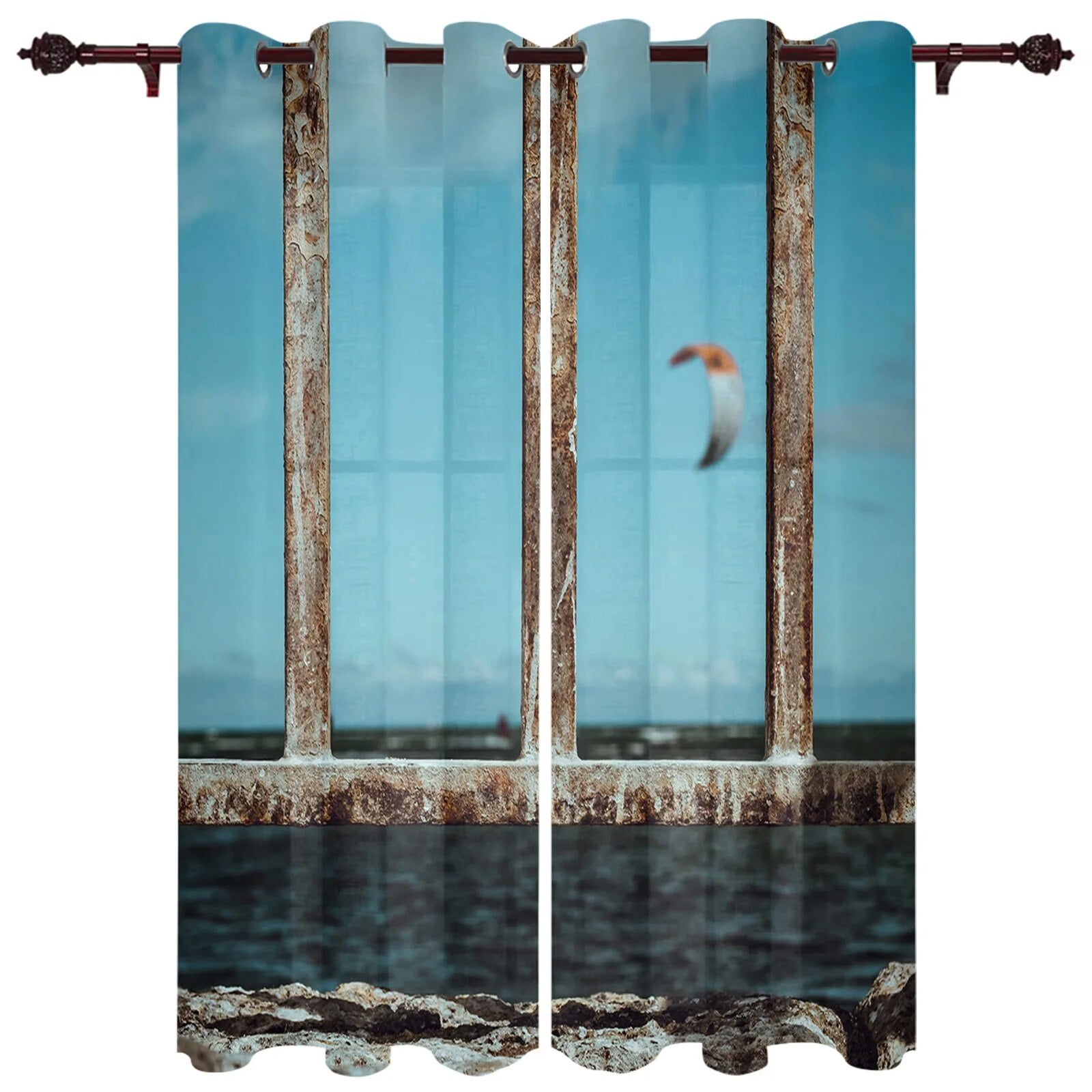 Toy Window Curtains Blue Sky Camping Bus Trees Living Dining Room Kids ...