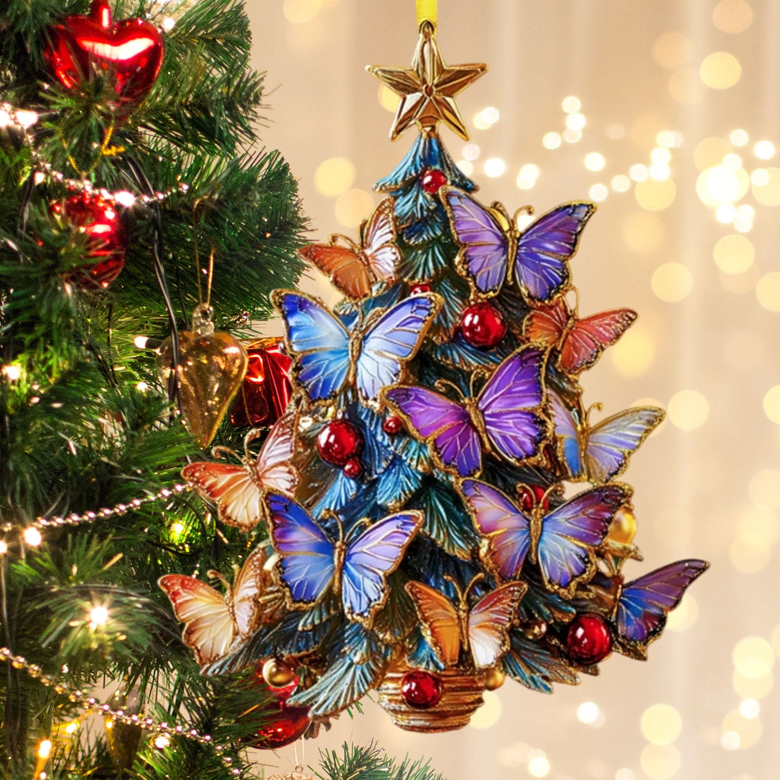 ToyKingdee 2D Christmas Ornament - Acrylic Tree Decoration with Gold ...