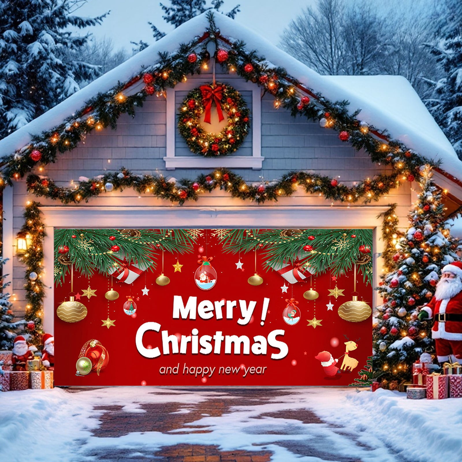 ToyKingdee Christmas Garage Door Cover, Large Christmas Banner Backdrop ...