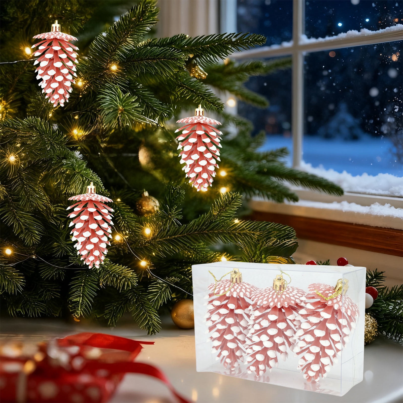 ToyKingdee Christmas Pine Cone Ornaments Painted Plastic Pine Cones ...