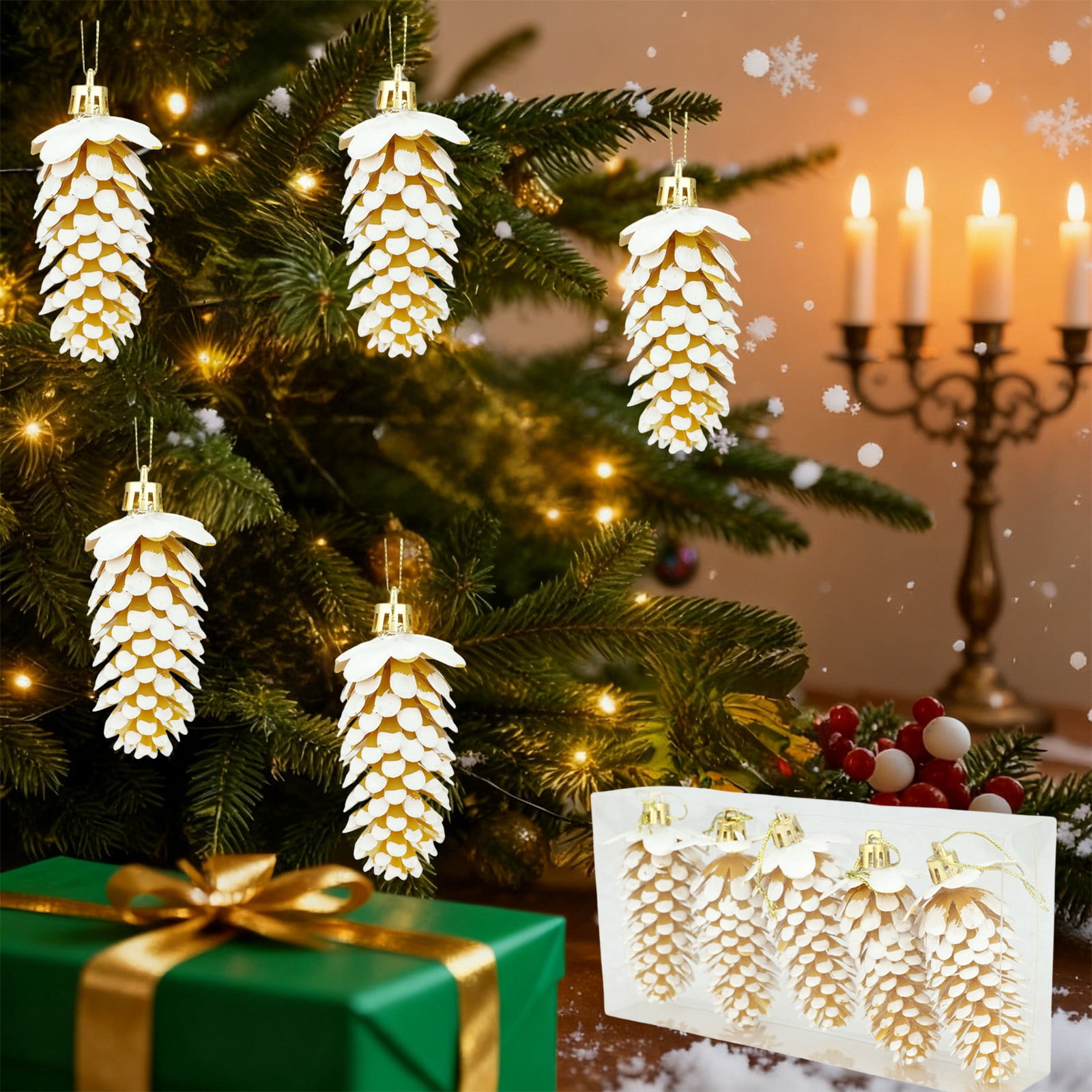 ToyKingdee Christmas Pine Cone Ornaments Painted Plastic Pine Cones ...