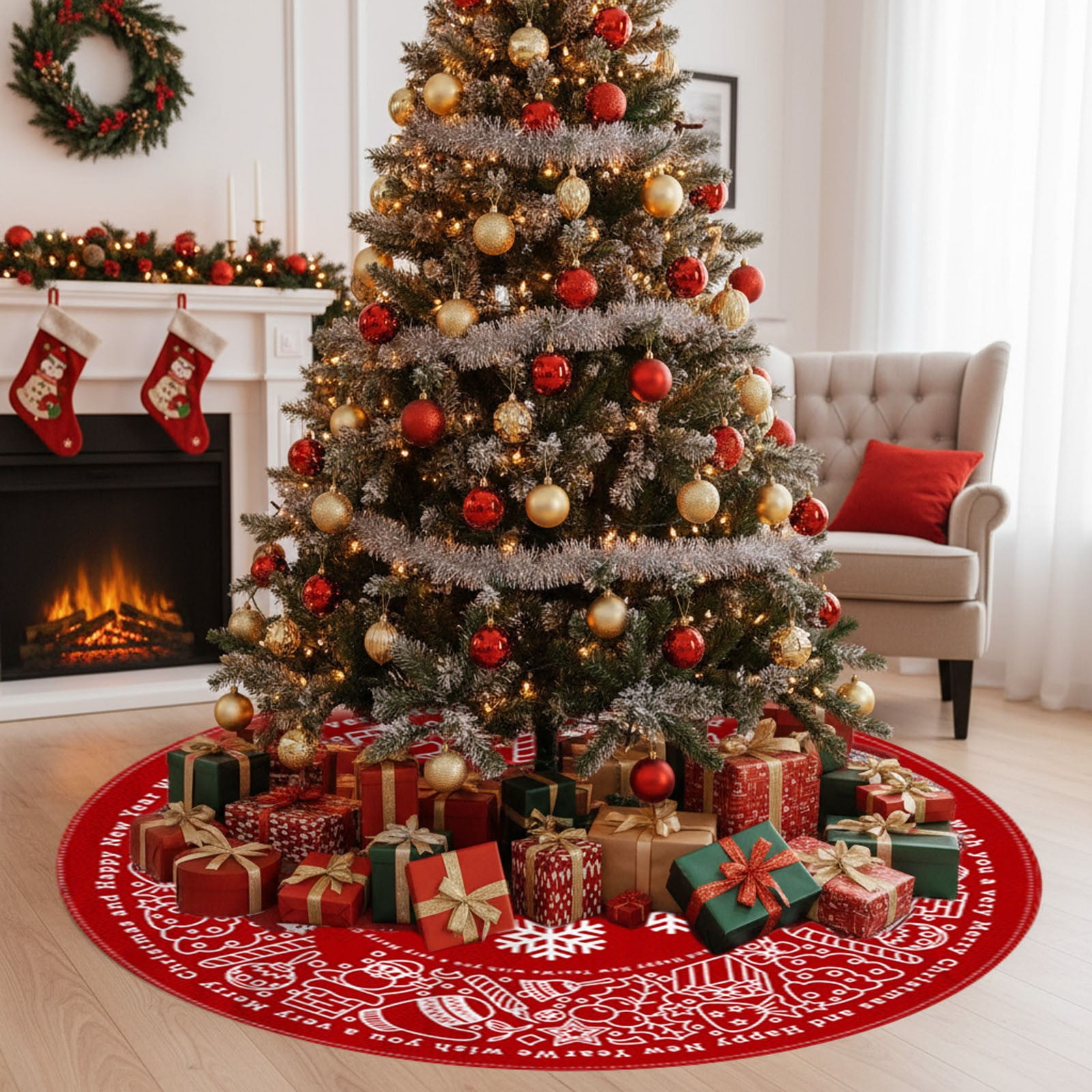 ToyKingdee Christmas Tree Skirt,Tree Mat for Indoor Outdoor,Christmas ...