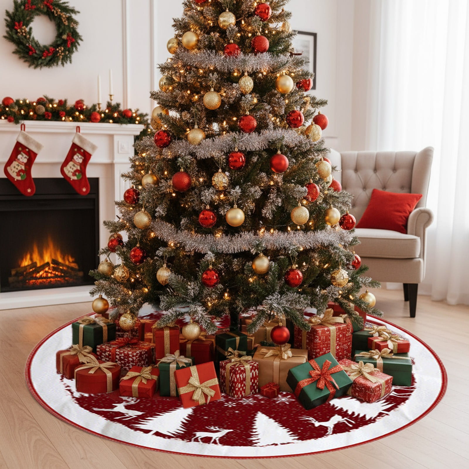 ToyKingdee Christmas Tree Skirt,Tree Mat for Indoor Outdoor,Christmas ...