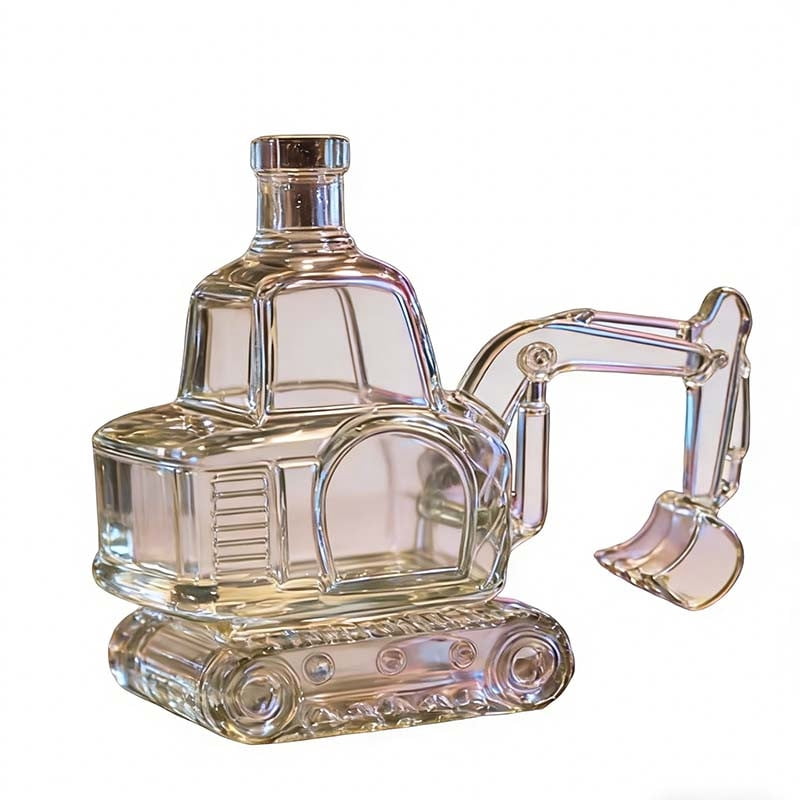 ToyKingdee Excavator-Shaped Whiskey Decanter, Hand-Carved Clear Glass ...
