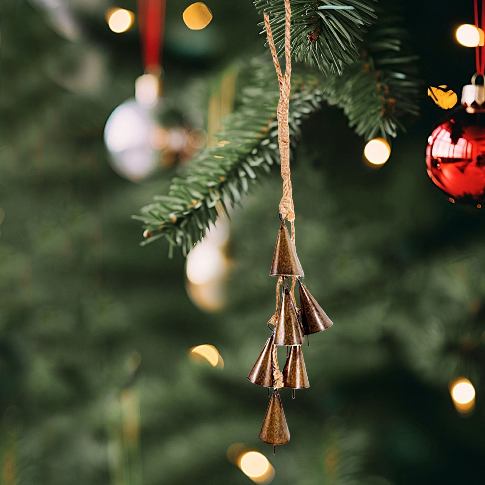 ToyKingdee Hanging Metal Bell Cluster with Jute Rope – Handmade Rustic ...