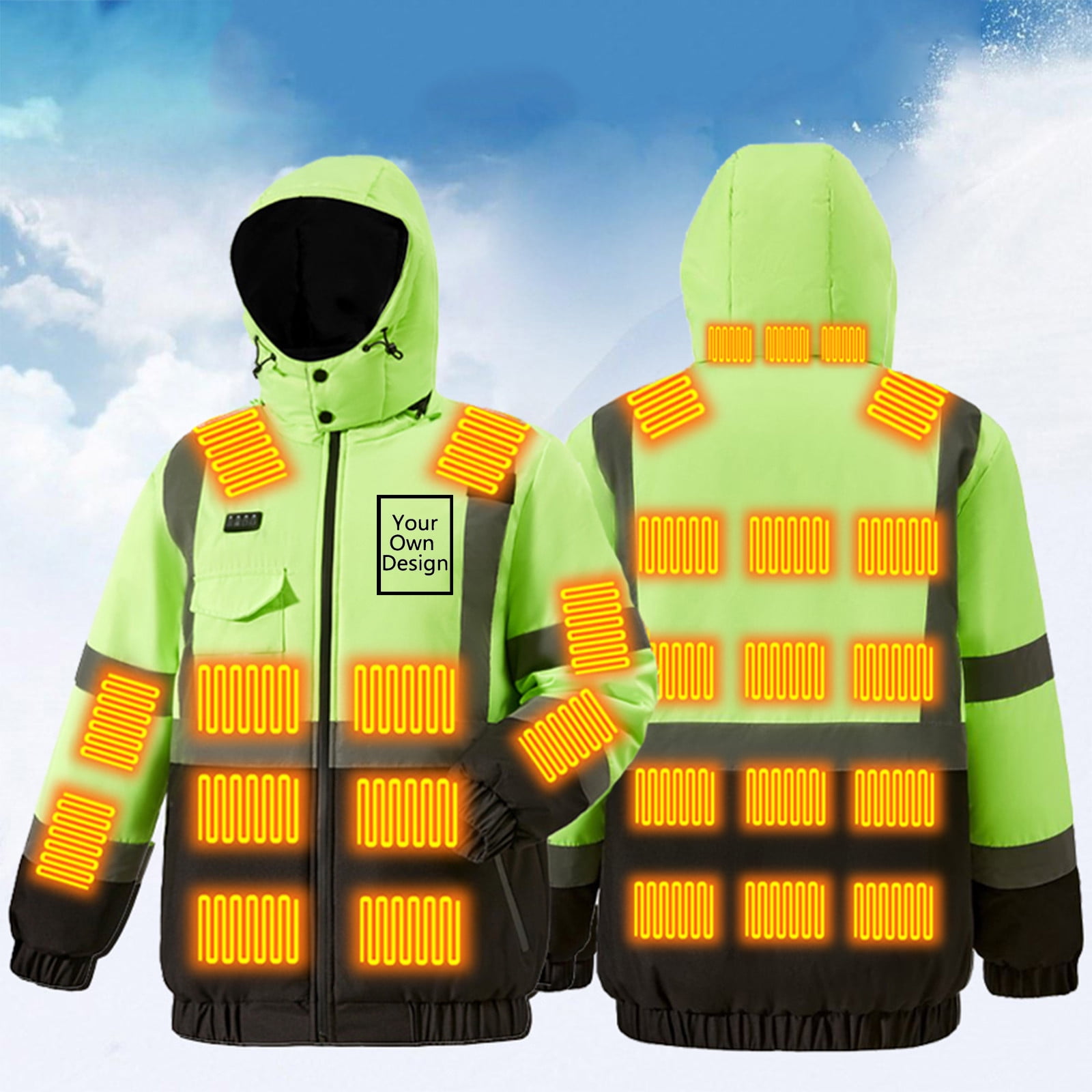 ToyKingdee Heated Hi-Vis Safety Jacket for Men, Waterproof Work Coat ...
