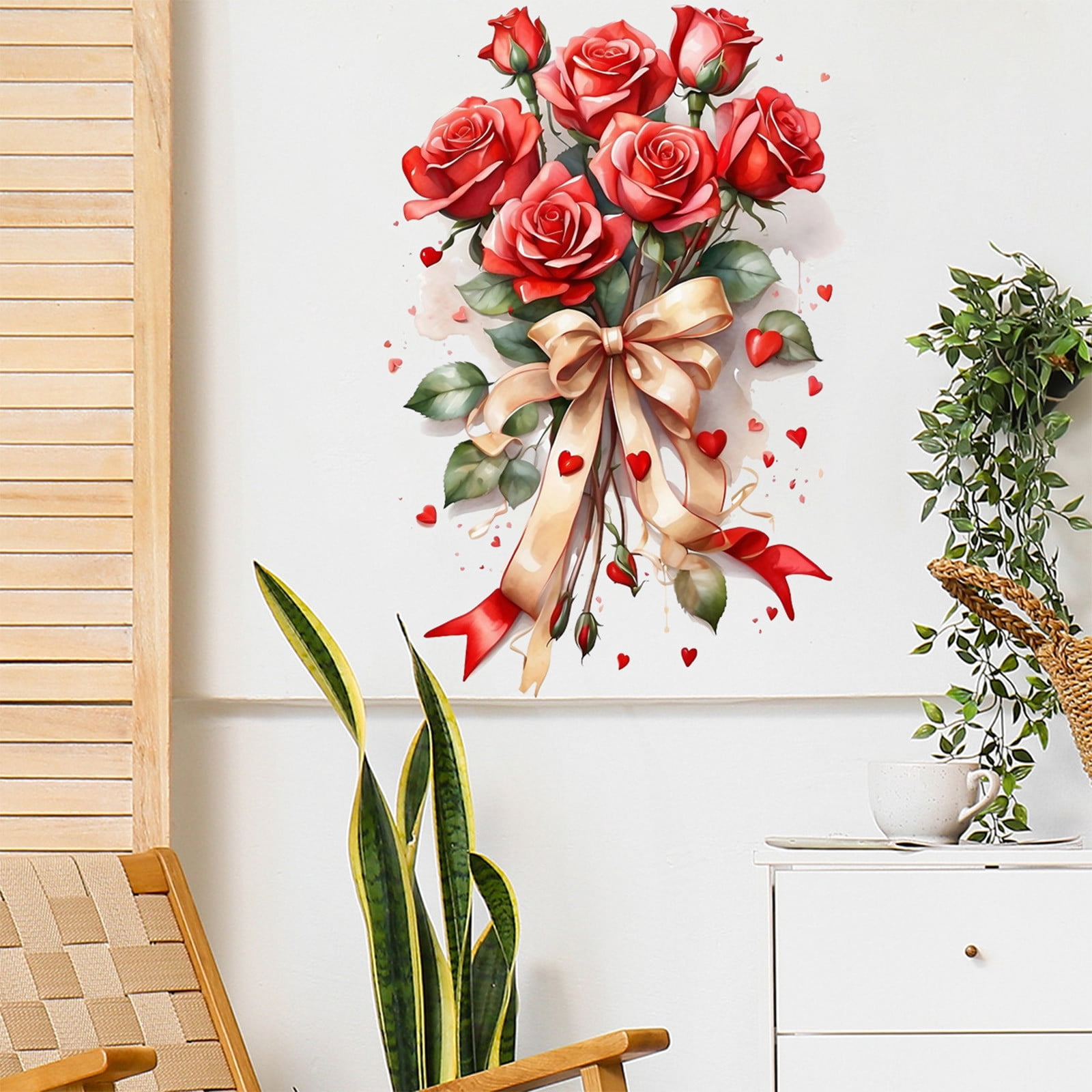 ToyKingdee Red Rose Wall Decals Plant Flower Bulwarks Wall Stickers ...