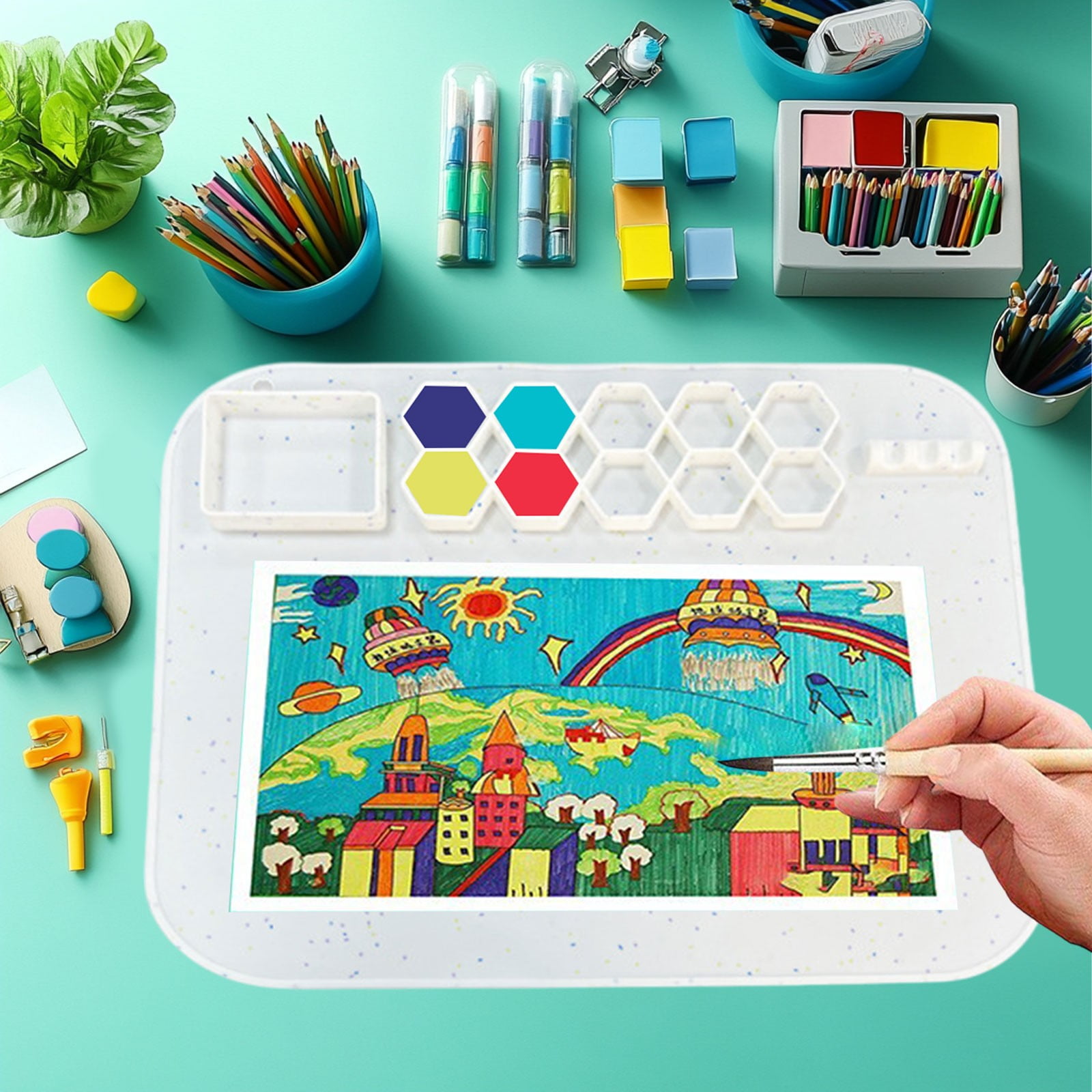ToyKingdee Silicone Painting Mat,Silicone Art mat, Art Mat with Cup ...