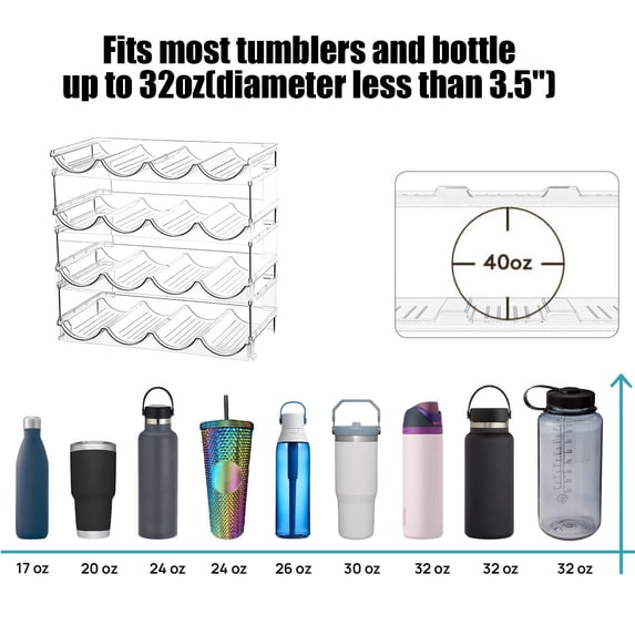 ToyKingdee Stackable Water Bottle Organizer Holder, Clear Plastic Cup ...
