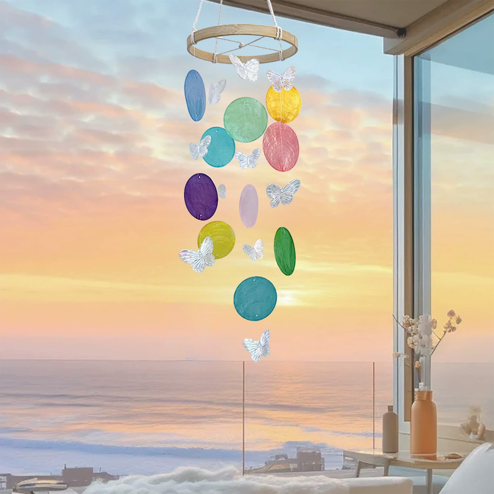 ToyKingdee Wind Chimes for Home Decor-Wind Chime with Round Capiz ...