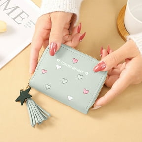 Cute Wallet Green Slim Tri-Fold Mini Credit Card Size Wallet, PU ...