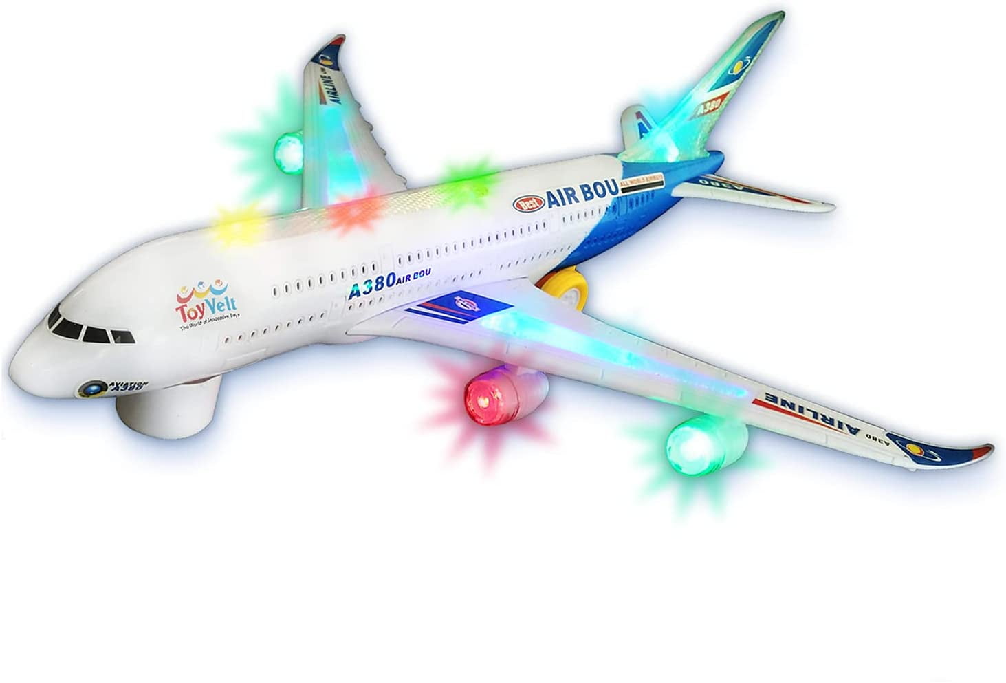 ToyVelt Kids airplane A380 toy plane - 3D Light and jet engine - For ...