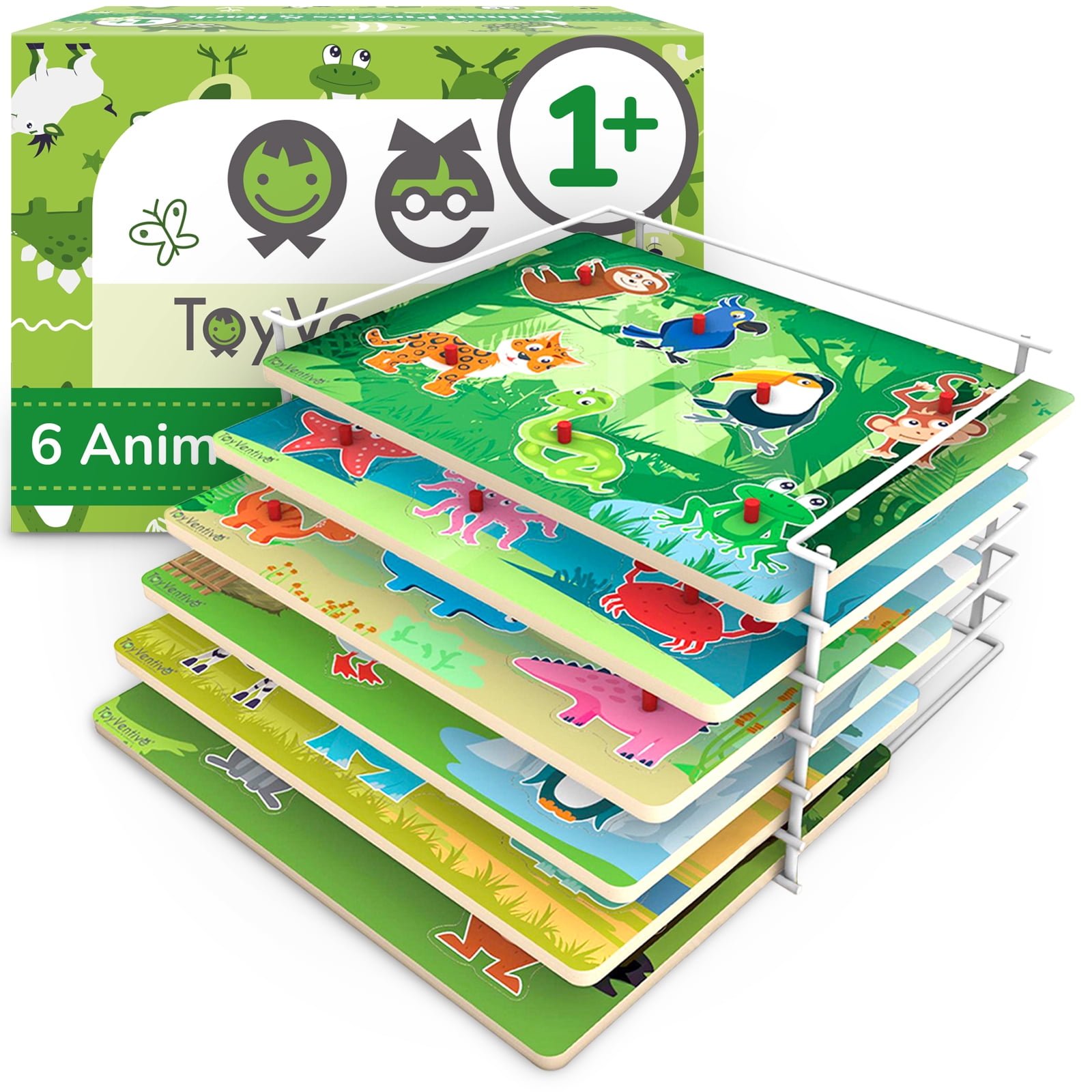 ToyVentive Wooden Puzzles for Children and Toddlers with Animal Themes ...