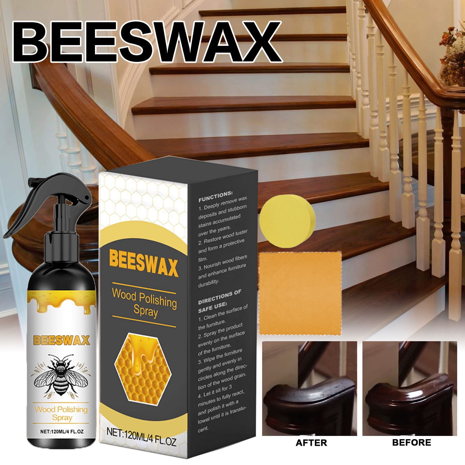 Toycle 120ml Natural-Molecularized Beeswax Spray Furniture Floor Care ...