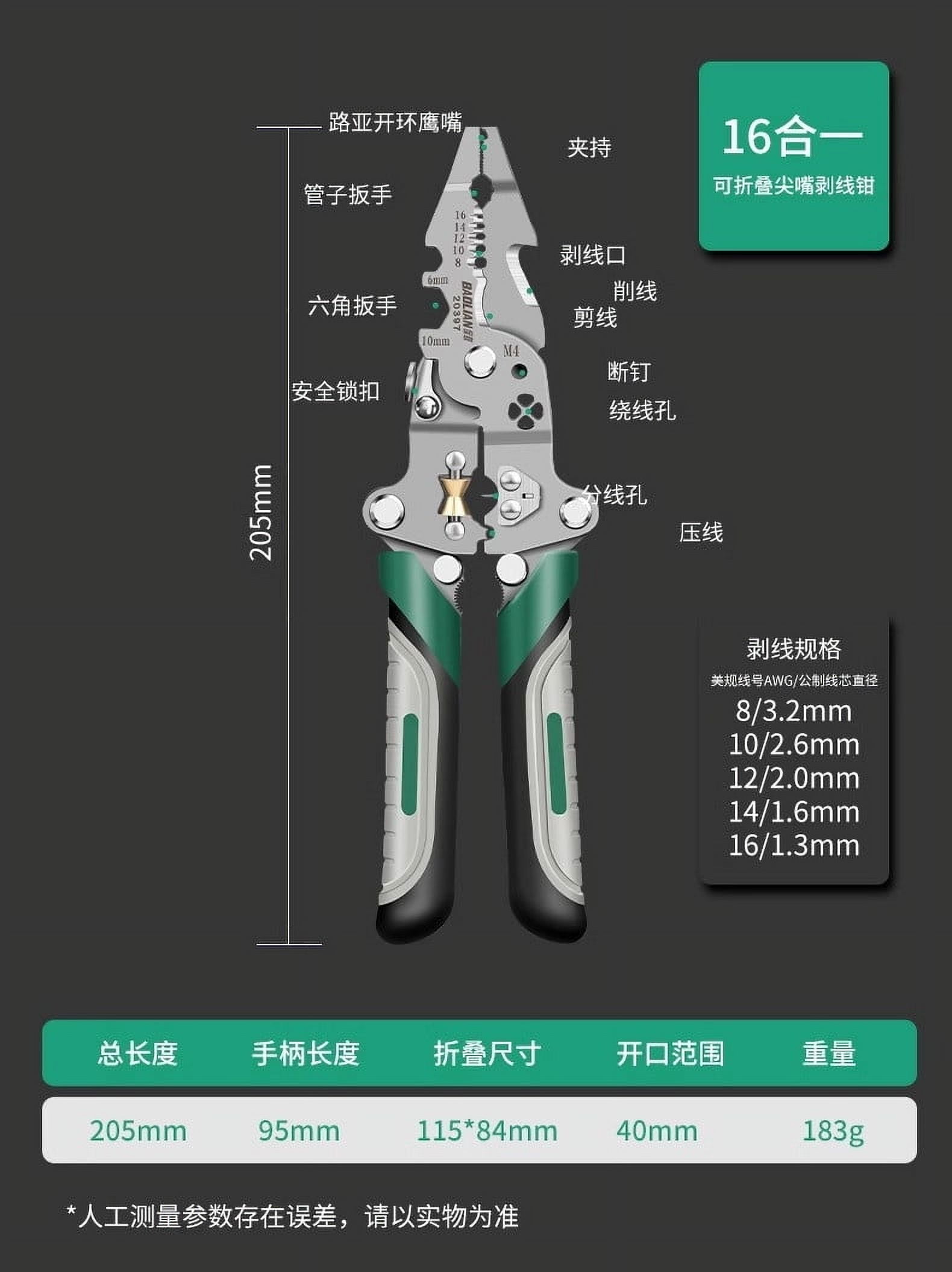 Toycle 16 In 1 Super Easy Multi-Function Stripping Pliers Electrician ...