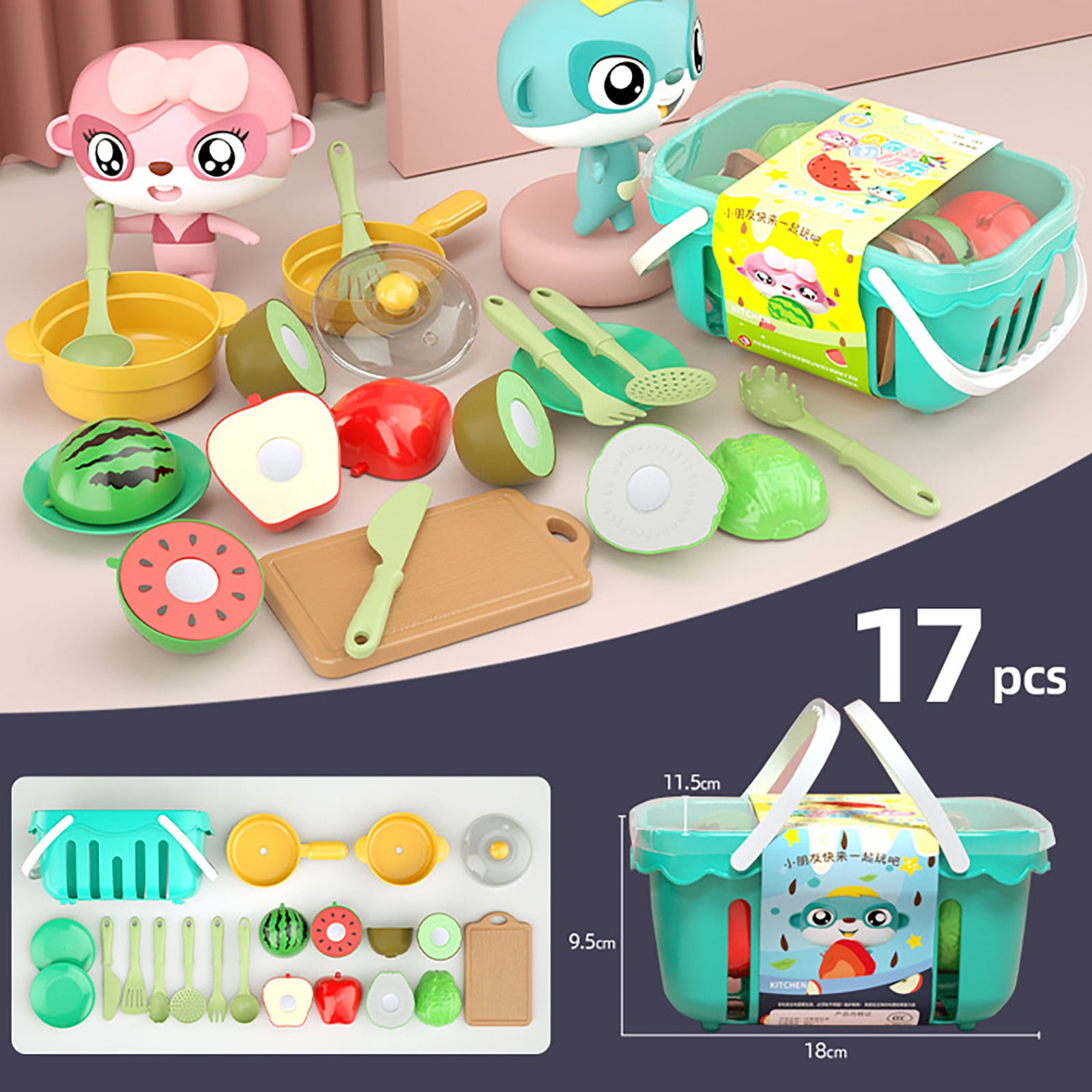 Toycle 17 PCS Kids Pretend Cutting Play Food Set, Kitchen Playset ...