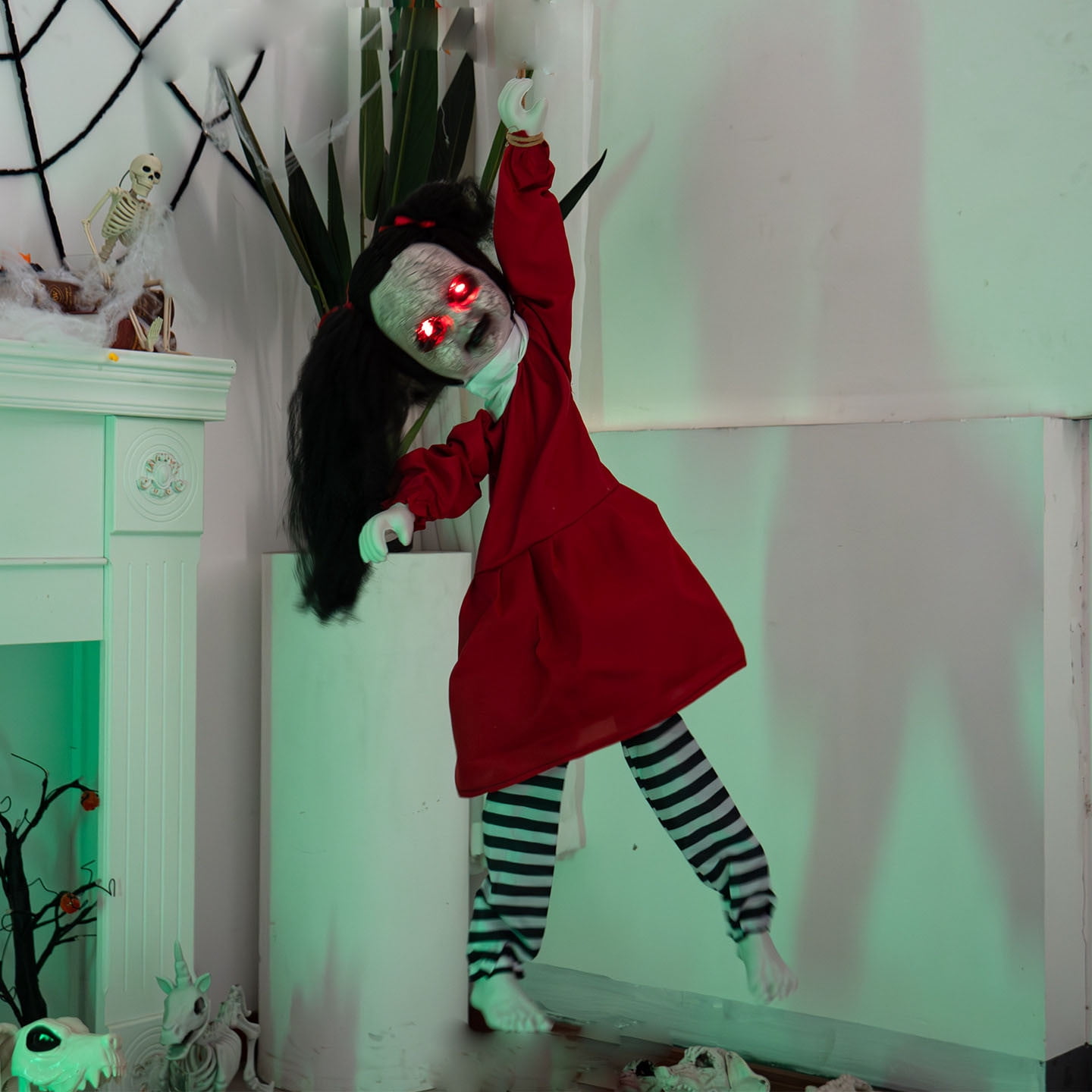 Toycle Halloween Red-Dressed Kicking Girl Hanging Ornament Moving Arms ...