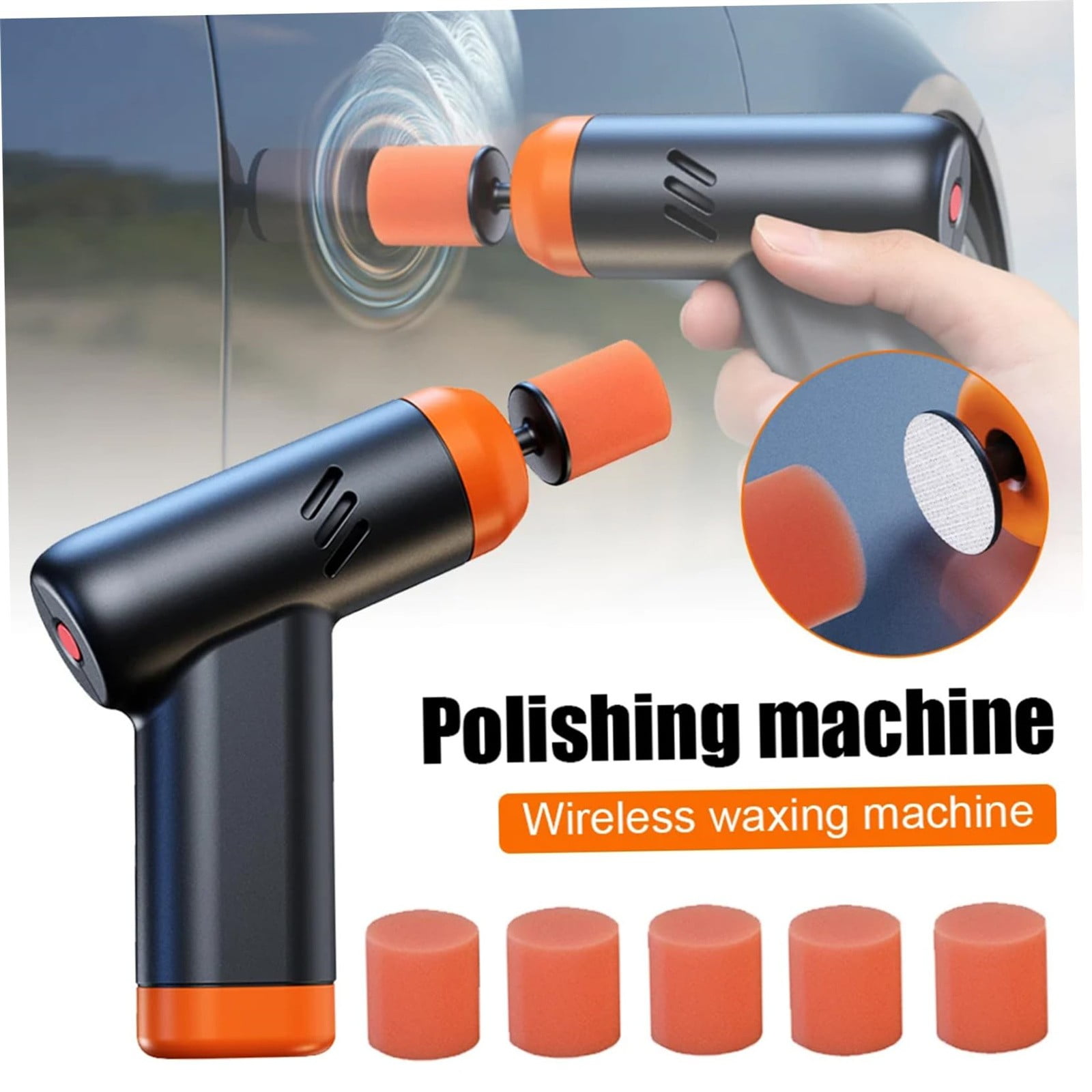 Toyeng Mini Car Polisher,Abs,One Polisher, Five Sponge Heads(Black ...