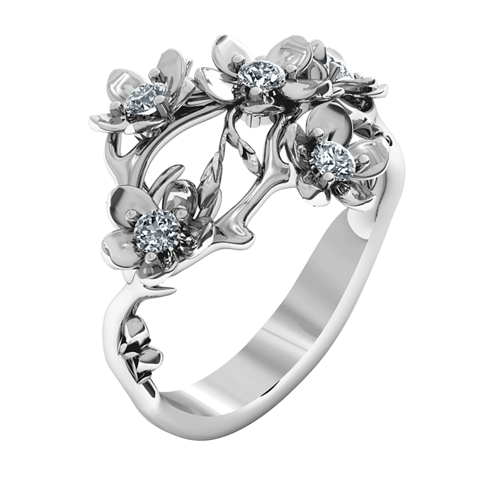 Toyfunny Fashion Floral Silver Ring White Sapphires Engagement Jewelry ...