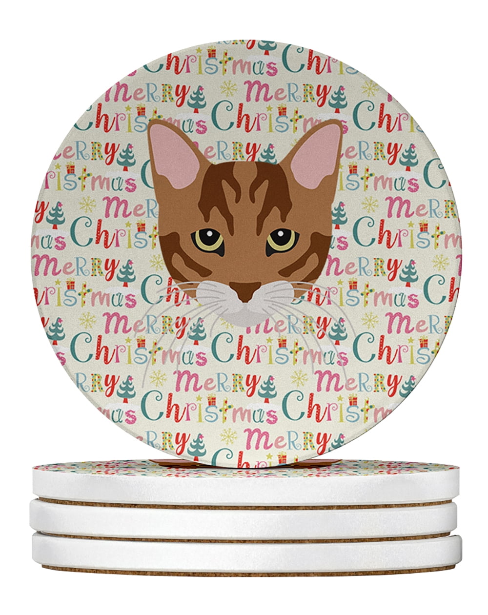 Toyger Cat Christmas Large Sandstone Coasters Pack of 4 4 in x 4 in ...