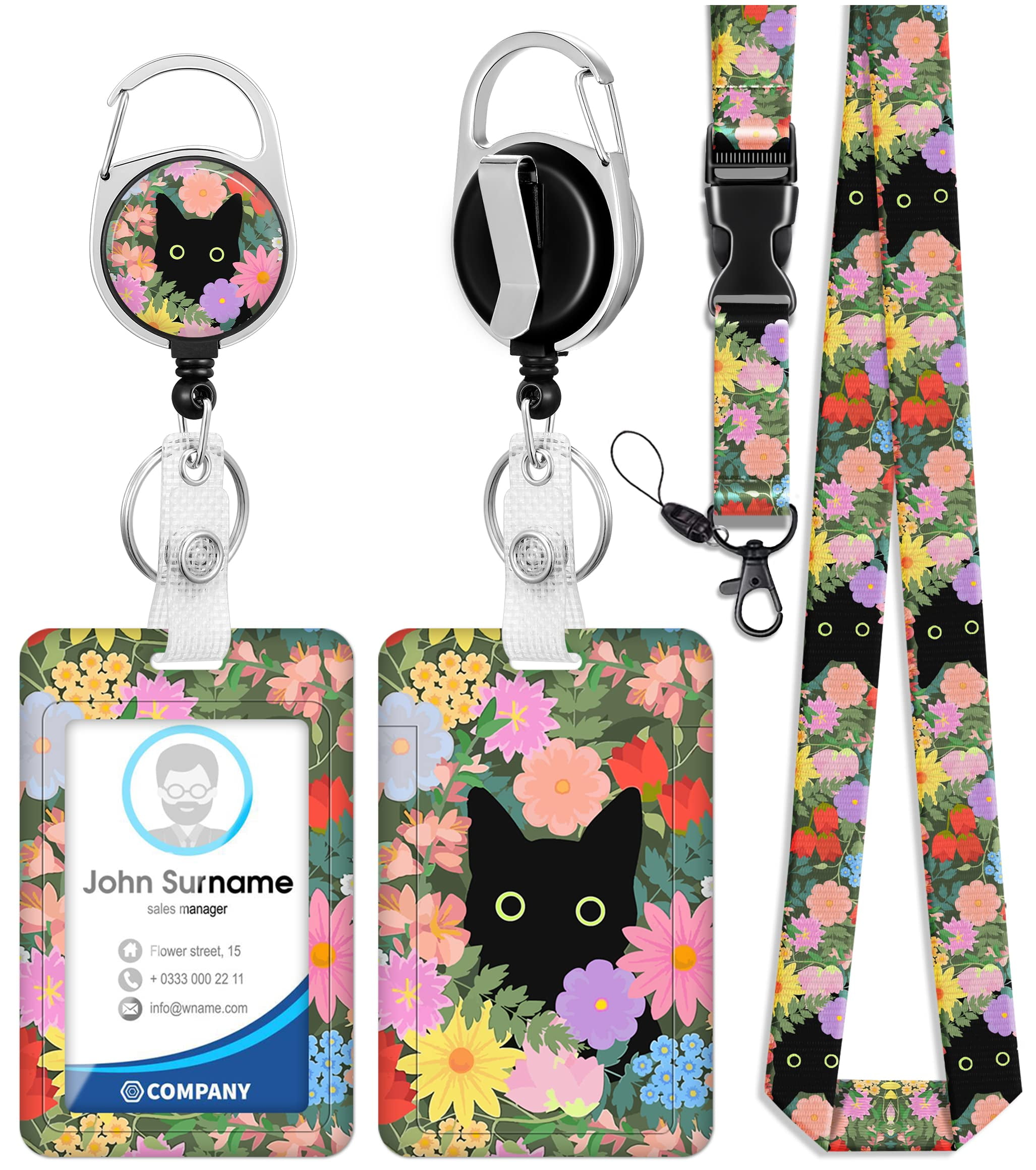 Toykee ID Badge Holder with Retractable Reel Clip, Cute Black Cat ...