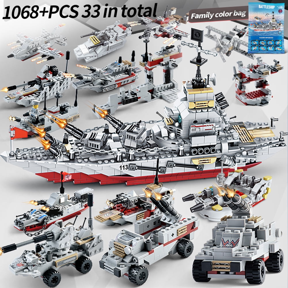 ToylinX 1068pcs Building Block Warship Battleship Building Kits ...