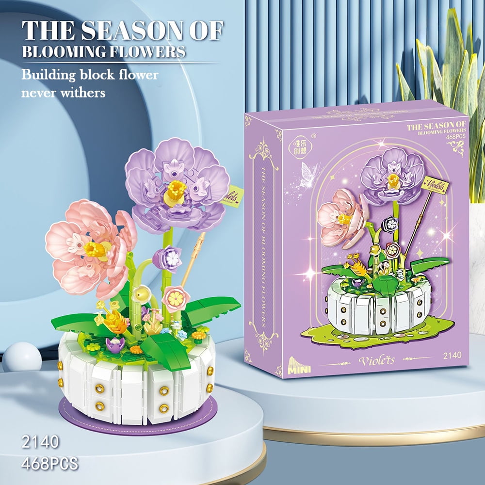 ToylinX Building Toy Set Flower Building Blocks DIY Flower Pot Building ...