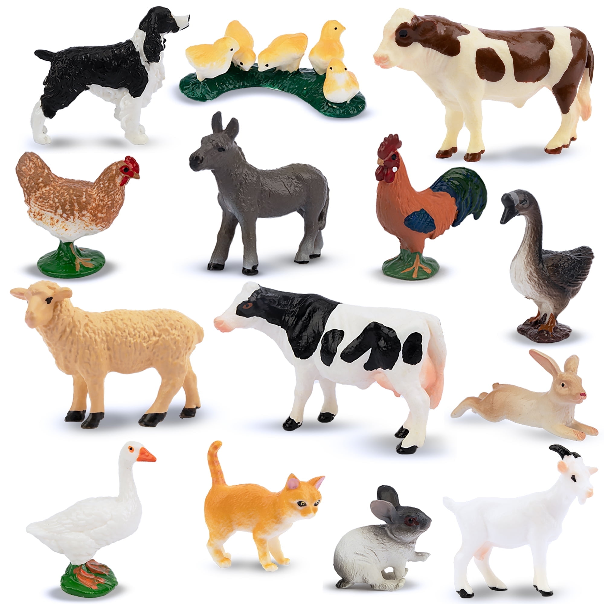 Toymany, Tiny Farm Animal Figures Toy Set, 14 pcs, Plastic, 3.54 in ...