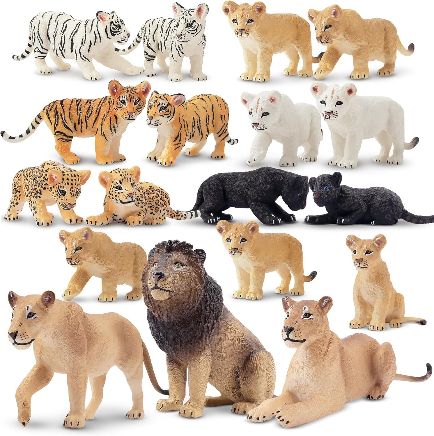Toymany 18PCS Realistic Safari Animal Figurines, Lions Tigers Black ...
