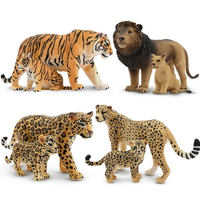 Toymany 8PCS Jungle Animals Figure Playset: Lion, Tiger, Cheetah ...