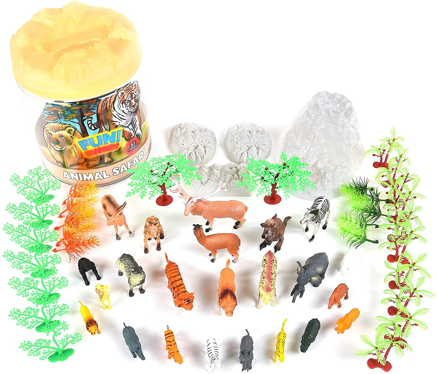 Toymendous Wild Animal Safari Bucket of Figures - 57 Plastic Pieces ...