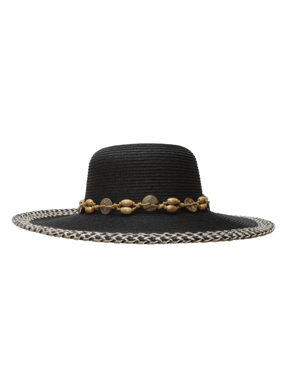 Toyo Braid Seashell Band Beach Resort Sun Hat - Black - Walmart.com