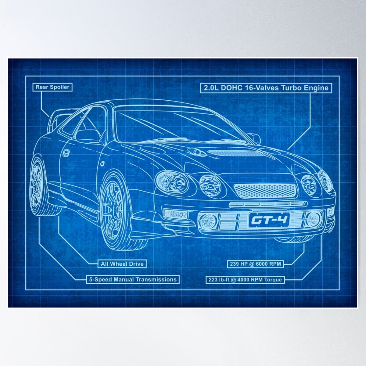 Toyota Celica Gt-4 St205 Blueprint Poster Wall Art, Modern Wall Decor ...