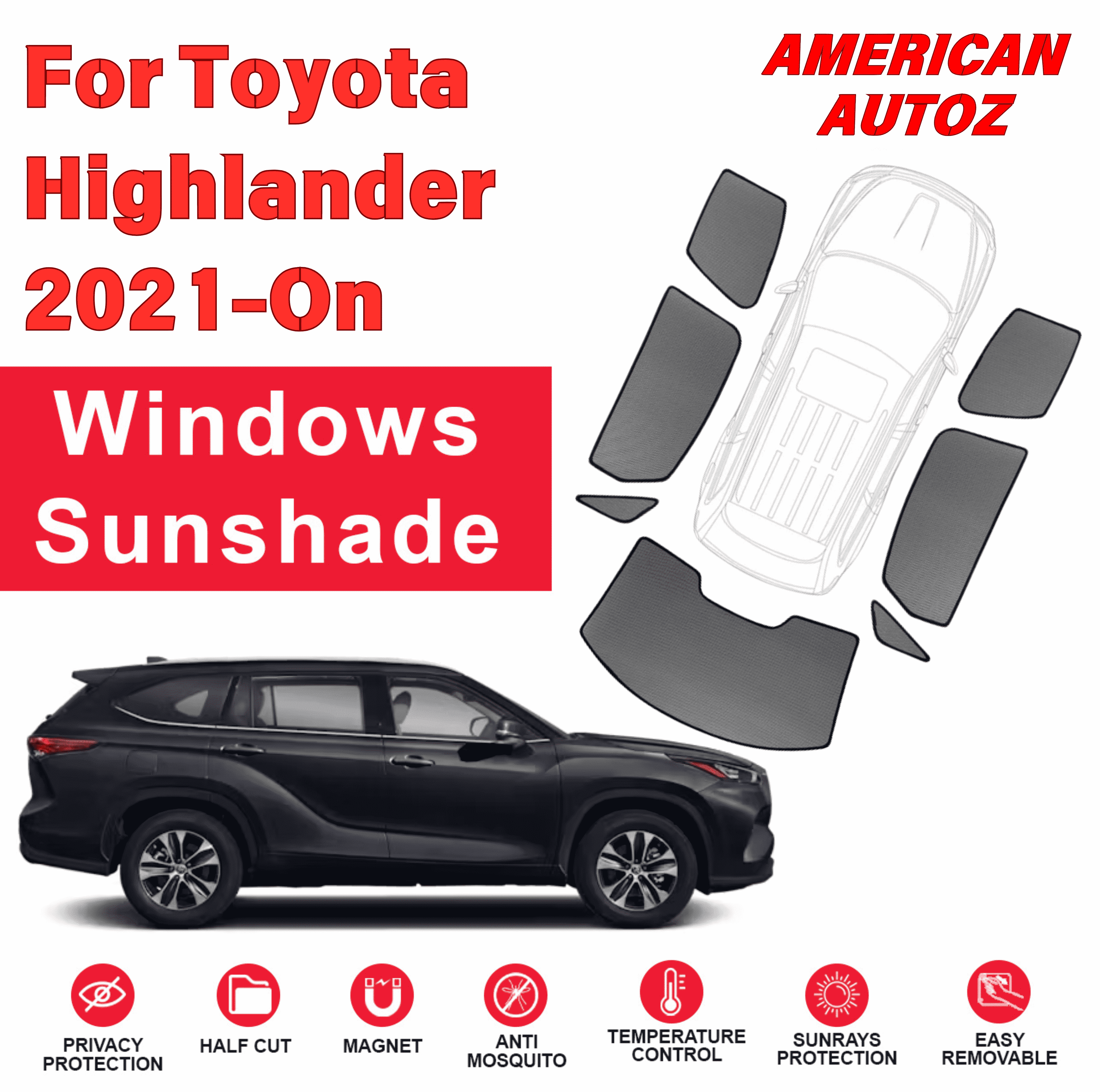 Toyota Highlander 2020 2021 2022 2023 2024 2025 2026 Windows Sunshades ...