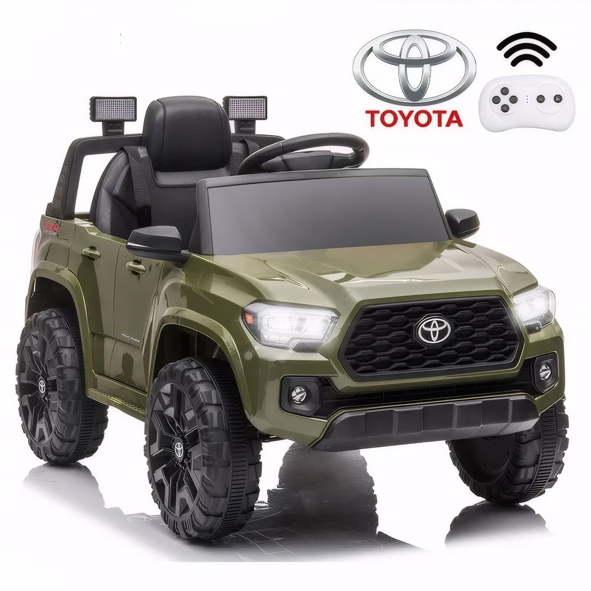 Toyota Tacoma 12V Kids Ride on Car, Green, Remote Control, Music, LED ...