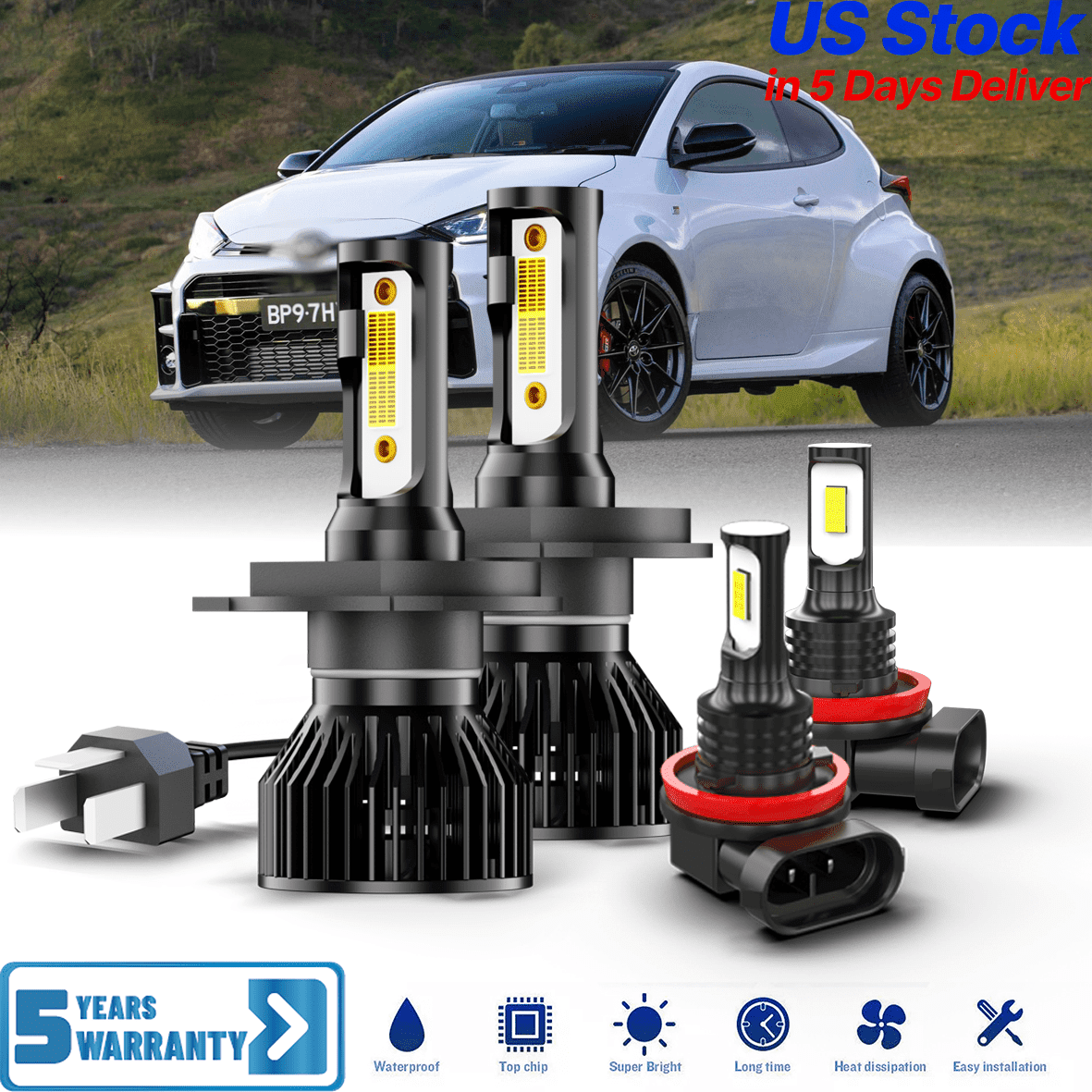 For Toyota Yaris 2006-2022 LED Headlight Bulbs Combo, H4/9003 High/Low ...