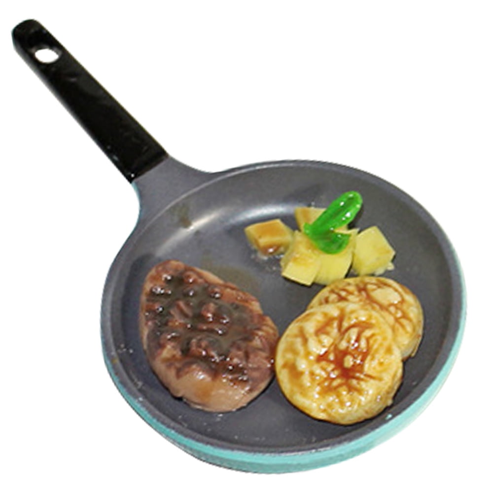 Toys Childrens Mini Fake Food Realistic Dollhouse Frying Pan Steak Play ...