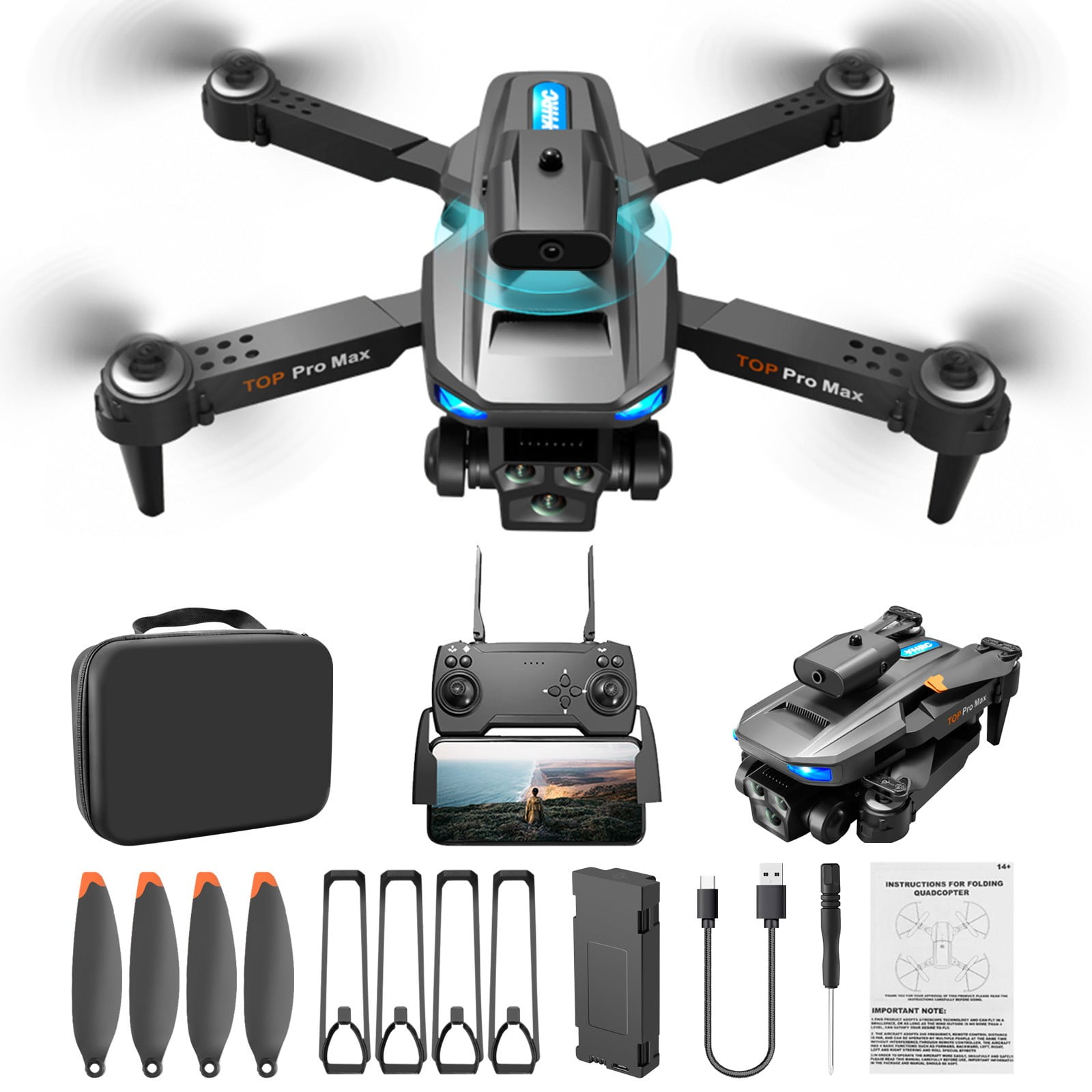 Toys Clearance 2023! CWCWFHZH Foldable Drone with Three 1080P Camera ...
