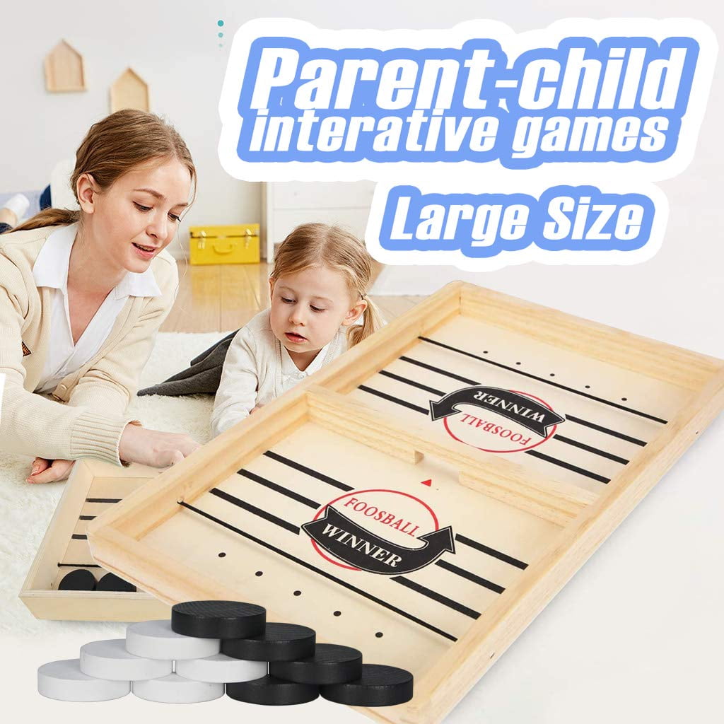 2-in-1 Fast Sling Puck & Ice Ball Air Hockey Game, Wooden Table & Ball ...