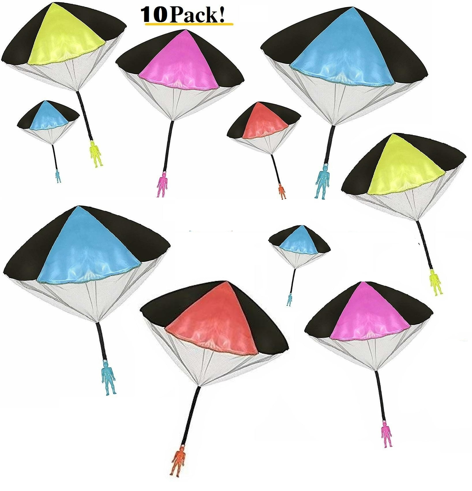 Toys+ Skydiver Parachute Men 10 Piece Party Pack Tangle Free (Colors ...
